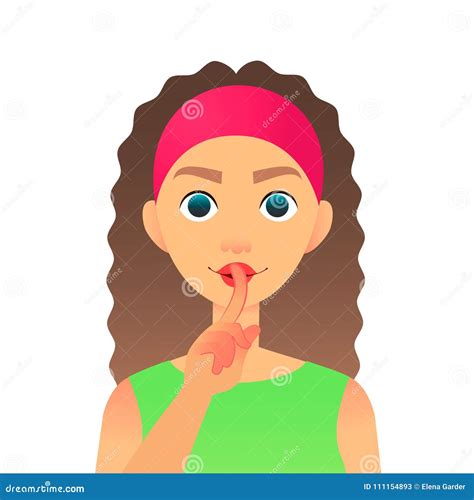 Cartoon Beautiful Woman Saying Hush Be Quiet With Finger On Lips