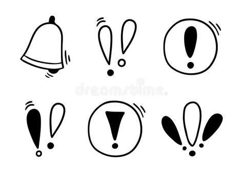 Doodle Exclamation Mark Notification Bell Alert Danger Information Sign Set Scribble Hand
