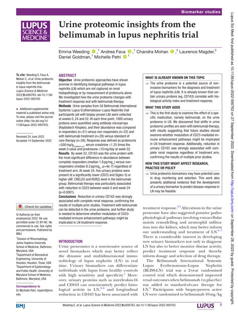 Pdf Urine Proteomic Insights From The Belimumab In Lupus Nephritis Trial
