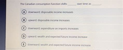 Solved The Canadian Consumption Function Shifts ﻿over Time
