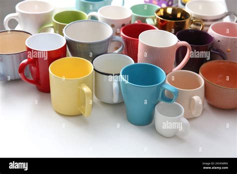 Many Different Cups On White Background Diversity Concept Stock Photo Alamy