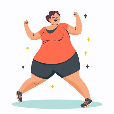 Feliz Mulher Plusize Dançando Confiante Alegre Personagem Feminino