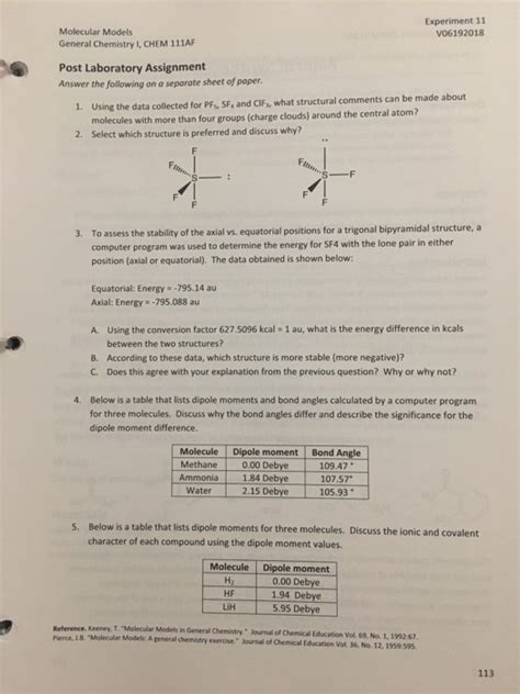 Solved Experiment 11 V06192018 Molecular Models General