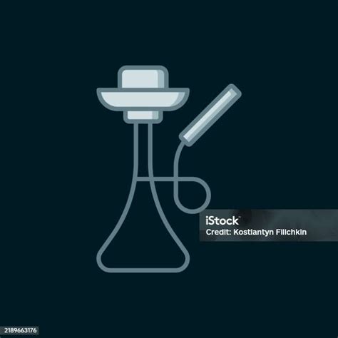 검은 배경에 고립 된 라인 물 담뱃대 아이콘입니다 그림자가 있는 평면으로 채워진 윤곽선 스타일입니다 벡터 가득 찬에 대한 스톡