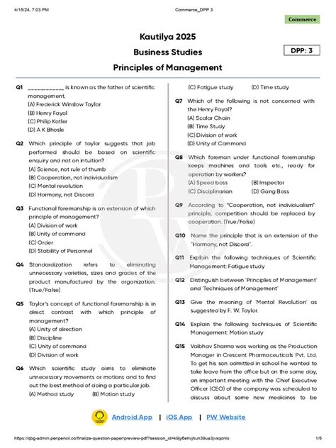 Principles Of Management Dpp 03 Of Lec 05 Kautilya 2025 Pdf