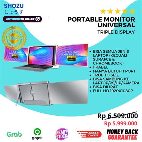 Jual Portable Monitor Triple Display UNIVERSAL 1 CABLE FHD 1920x1080 ORI 13 3INCH 1CABLE