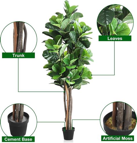 YOLEO Árbol de higuera artificial de 6 pies de Ficus Lyrata con 232
