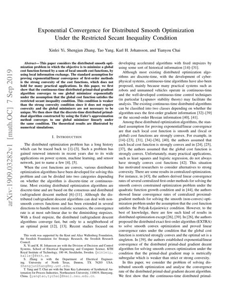PDF Exponential Convergence For Distributed Smooth Optimization Under