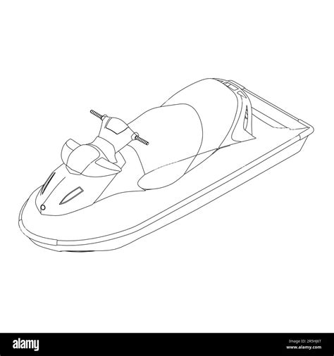 Outline Of A Water Scooter From Black Lines Isolated On A White Background Isometric View