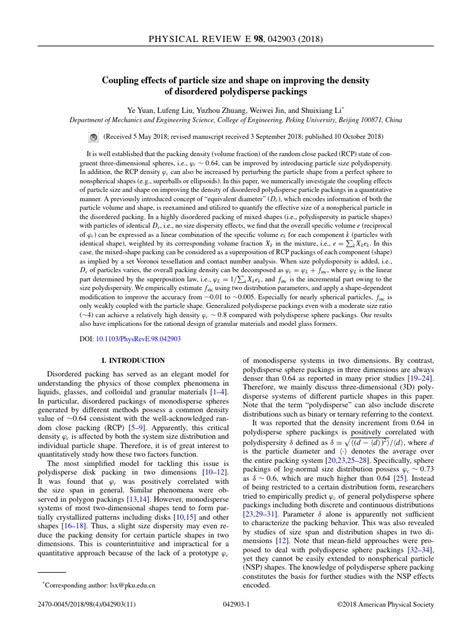 Coupling Effects Of Particle Size And Shape On Improving The Density Pdf