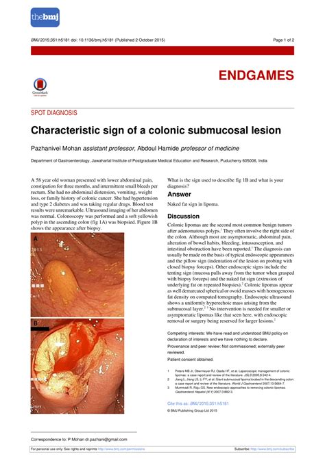 Pdf Characteristic Sign Of A Colonic Submucosal Lesion