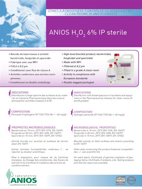 Anios H2o2 6 Ip Sterile Fiche Technique 00000 Fr En Pdf
