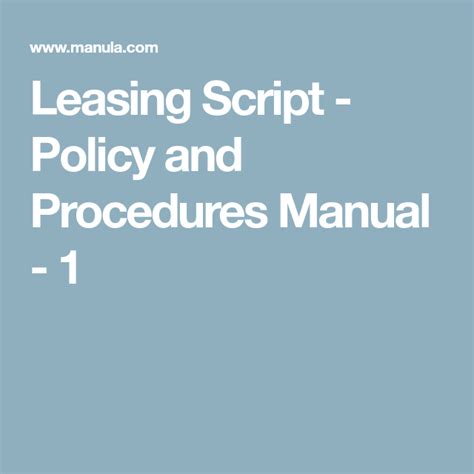 Leasing Script Policy And Procedures Manual 1