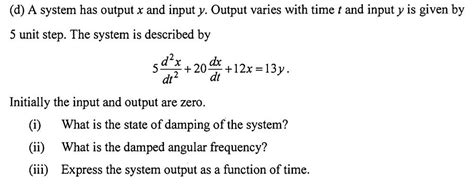 Solved D A System Has Output X And Input Y Output Varies Chegg Com