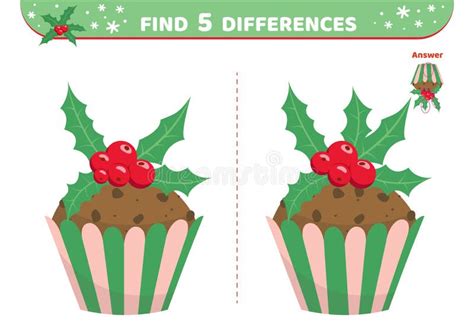 christmas cake find 5 differences game flat cartoon vector stock