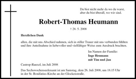 Traueranzeigen Von Robert Thomas Heumann Trauer In Nrw De