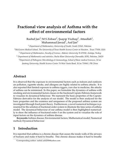 Pdf Fractional View Analysis Of Asthma With The Effect Of
