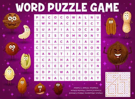 Cartoon Nuts Characters Word Search Puzzle Game 12683624 Vector Art At
