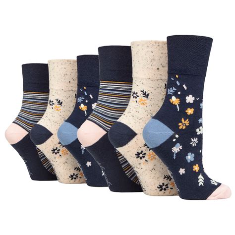 6 Pairs Ladies Cotton Socks Ditsy Floral Gentle Grip