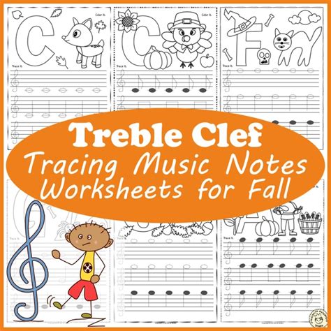 Treble Clef Tracing Music Notes Worksheets For Fall