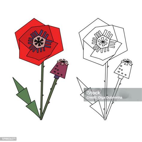Mewarnai Gambar Garis Yang Digambar Tangan Dari Poppy Dan Poppy Warna