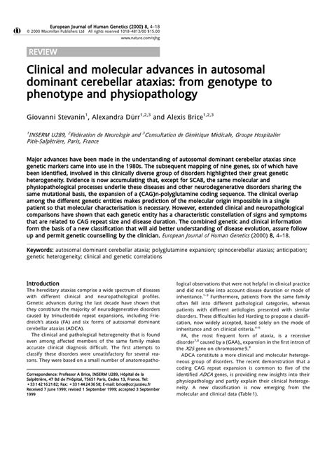 Pdf Clinical And Molecular Advances In Autosomal Dominat Cerebellar