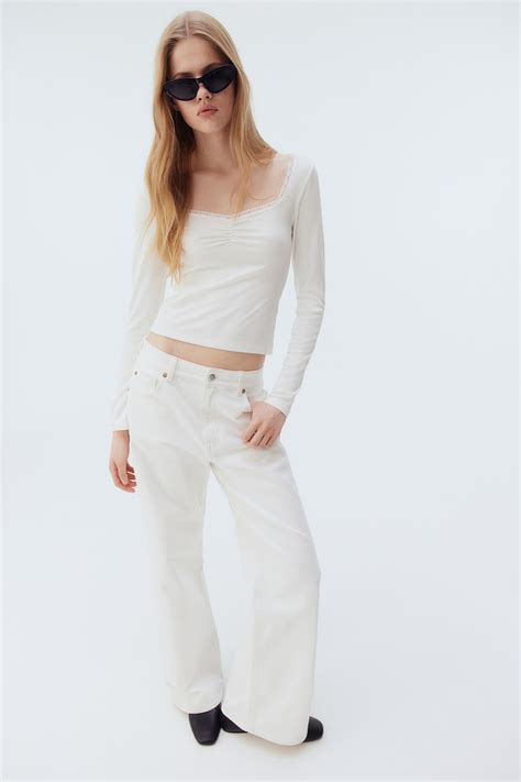 Lace Trimmed Ribbed Top Cream Ladies Handm Us