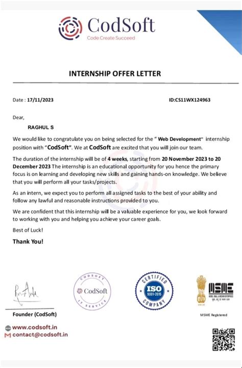 Raghul S On Linkedin Codsoft Codsoftintern Skills