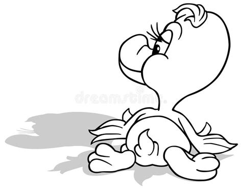 Drawing Of A Cute Duckling Lying Down From The Back Stock Vector