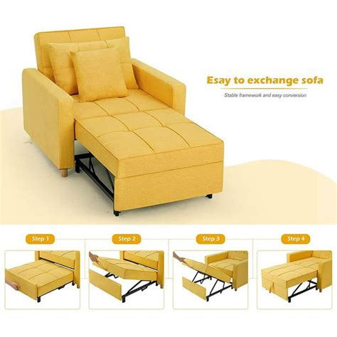 YODOLLA 3 In 1 Futon Sofa Bed Chair Convertible Sofa Sleeper Mustard
