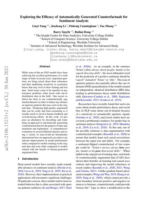 Pdf Exploring The Efficacy Of Automatically Generated Counterfactuals For Sentiment Analysis