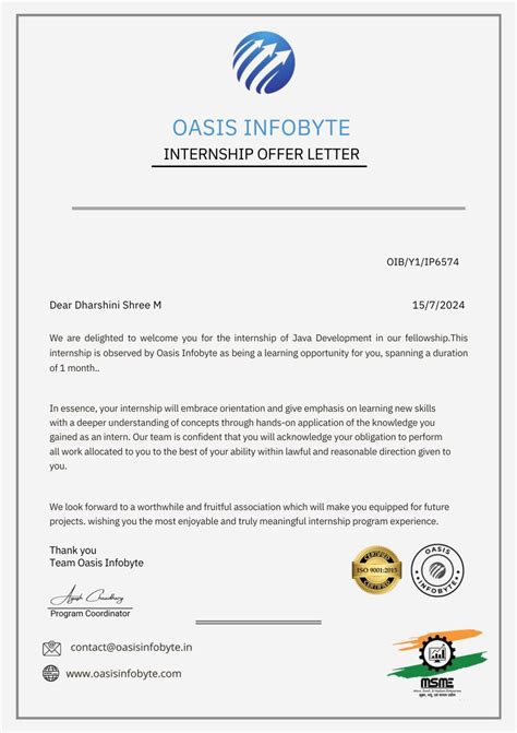 dharshini shree m on linkedin oasisinfobyte internships javadevelopment