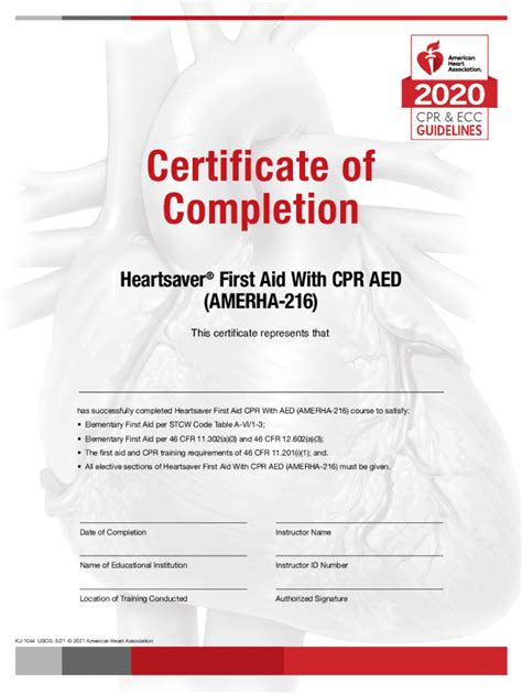 Heartsaver First Aid Cpr Aed Certificate Fill Out And Sign Online Dochub