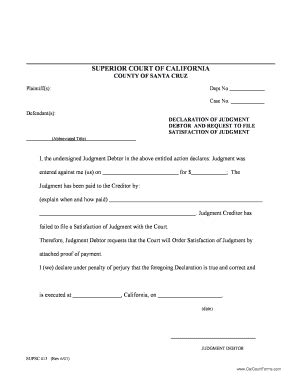 Fillable Online Declaration Of Judgment Debtor And Request To File