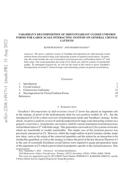 Pdf Varadhans Decomposition Of Shift Invariant Closed Uniform Forms For Large Scale