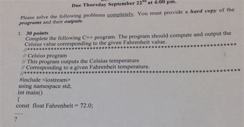 Solved Complete The Following C Program The Program Chegg