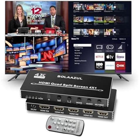 HDMI Multiviewer Switch 4K 4X1 BolAAzuL Quad Multi Viewer 4 In 1 Out HDMI Switcher Split Screen