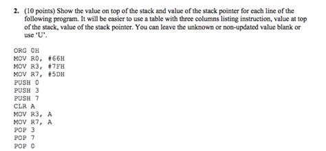 solved 2 10 points show the value on top of the stack and