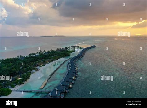Aerial View Kuredu With Water Bungalows And Beaches Laviyani Atoll