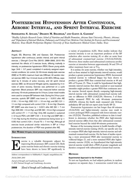Pdf Postexercise Hypotension After Continuous Aerobic Interval And