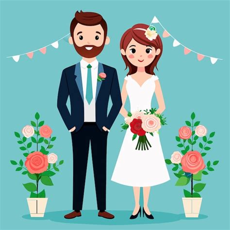 Premium Vector A Man And A Woman Stand In Front Of Flowers