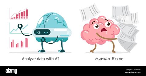 Ai Brain Vs Human Brain In Data Analysis Cartoon Character Vector Stock Vector Image And Art