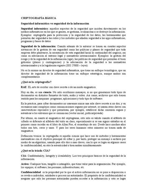 Criptografía Básica Pdf Clave Criptografía Criptografía