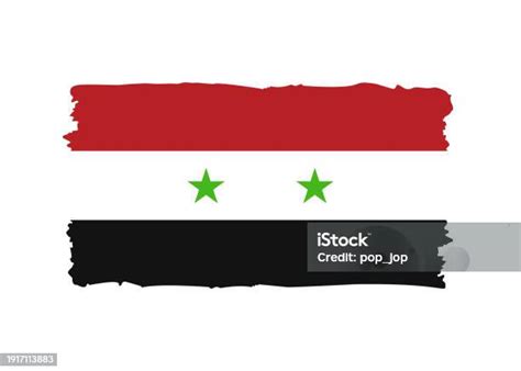 시리아 국기 그런 지 스타일 벡터 일러스트 레이 션 시리아의 국기와 흰색 배경에 고립 된 텍스트 관목에 대한 스톡 벡터 아트 및