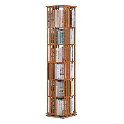 Magshion Bamboo 6 Tiers Rotating Bookshelf Modern Bookcase Storage