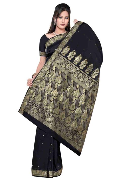 Black With Designer Shoulder Drop Art Silk Indian Sari Bellydance Wrap