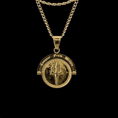 Trident Conquer From Within Double Sided Pendant Gold Humblerco