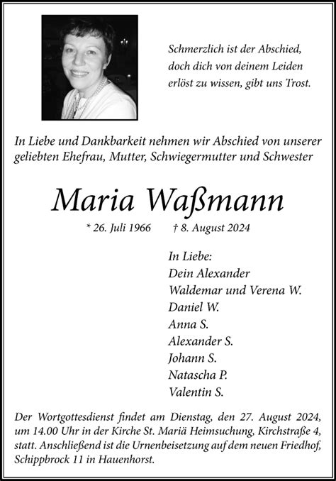 Traueranzeigen Von Maria Waßmann Trauer Ms