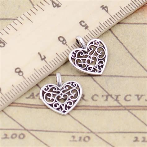 30 St Cke Charms Hohl Sch Ne Herz 16x14mm Tibetischen Bronze Silber