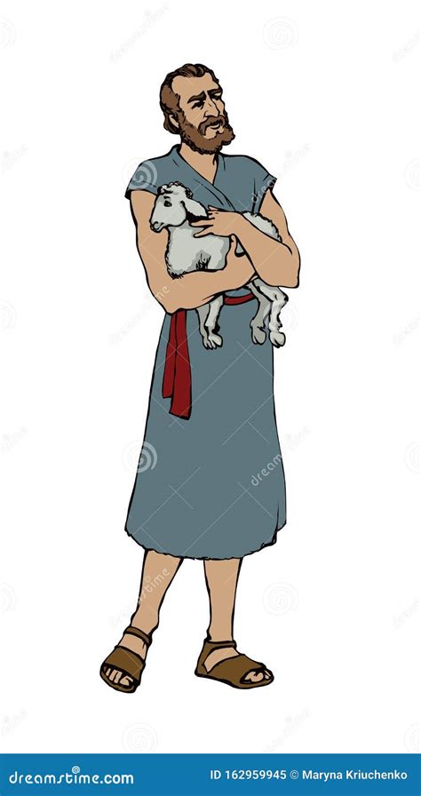 Medieval Shepherd Or Sheepherder With Staff And Sheep Medieval Style